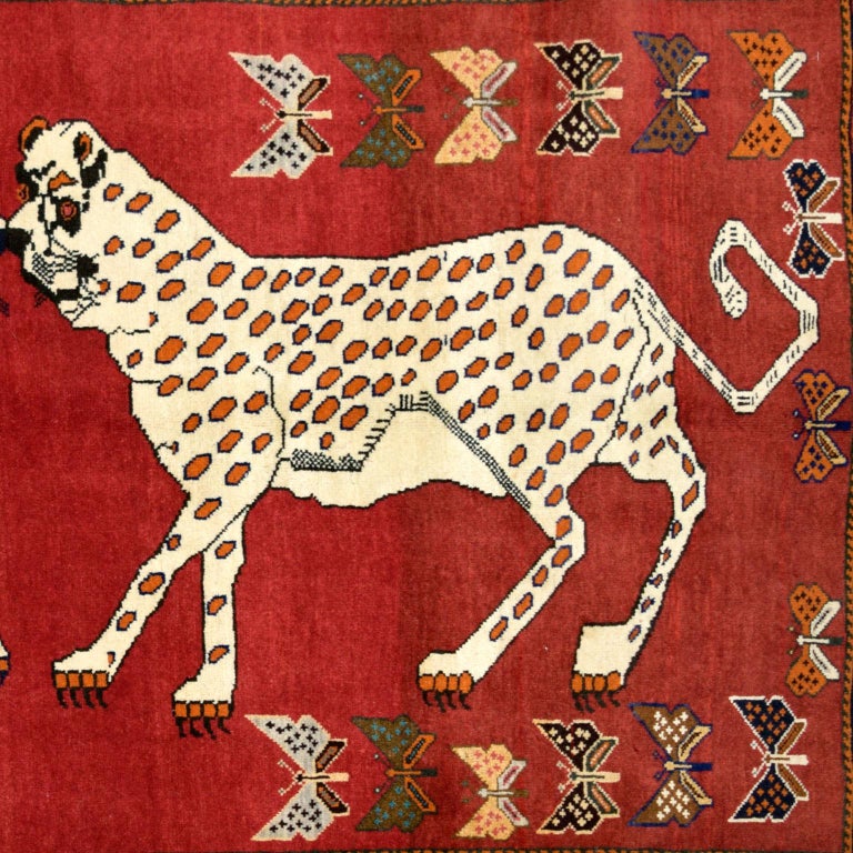 Vintage 1940s Persian Qashqai Leopard Rug, Dual Motif, 4x6 For Sale at ...