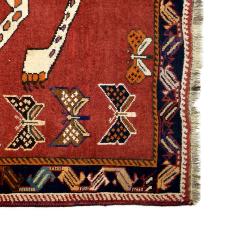 Vintage 1940s Persian Qashqai Leopard Rug, Dual Motif, 4x6 For Sale at ...