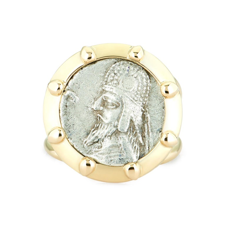 Dubini Ancient Silver Persian Coin Signet 18 Karat Yellow Gold Ring For ...