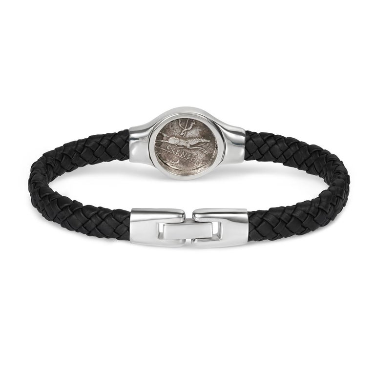 Dubini Apollo Ancient Coin 18 Karat Yellow Gold Calfskin Braided Bracelet For Sale at 1stDibs