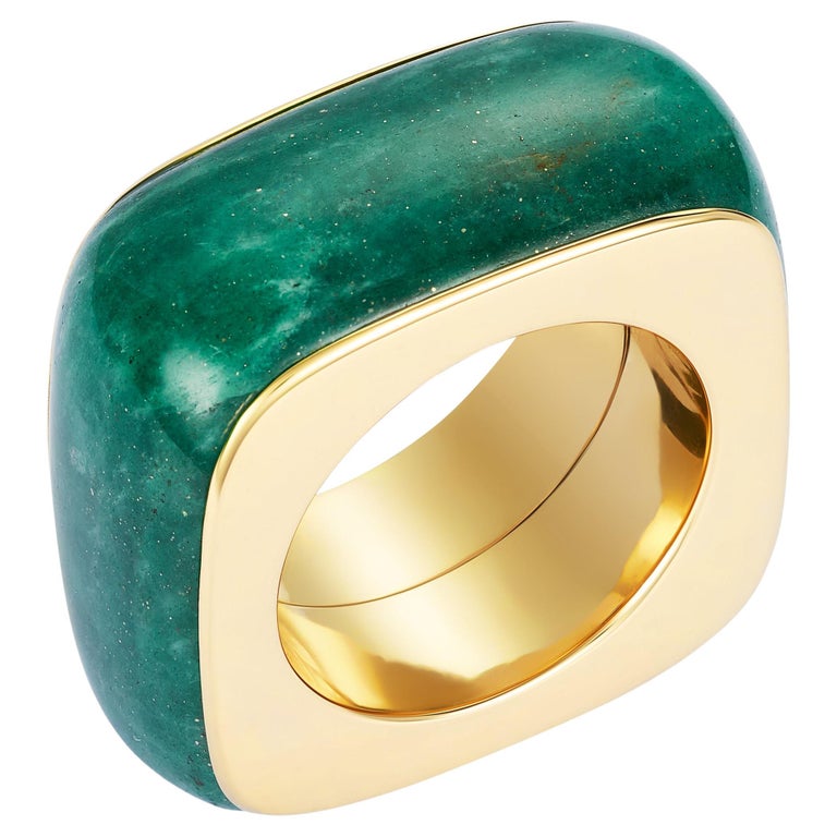 Customizable Dubini Lapis Amazonite Gem Stone 18K Yellow Gold Ring For ...