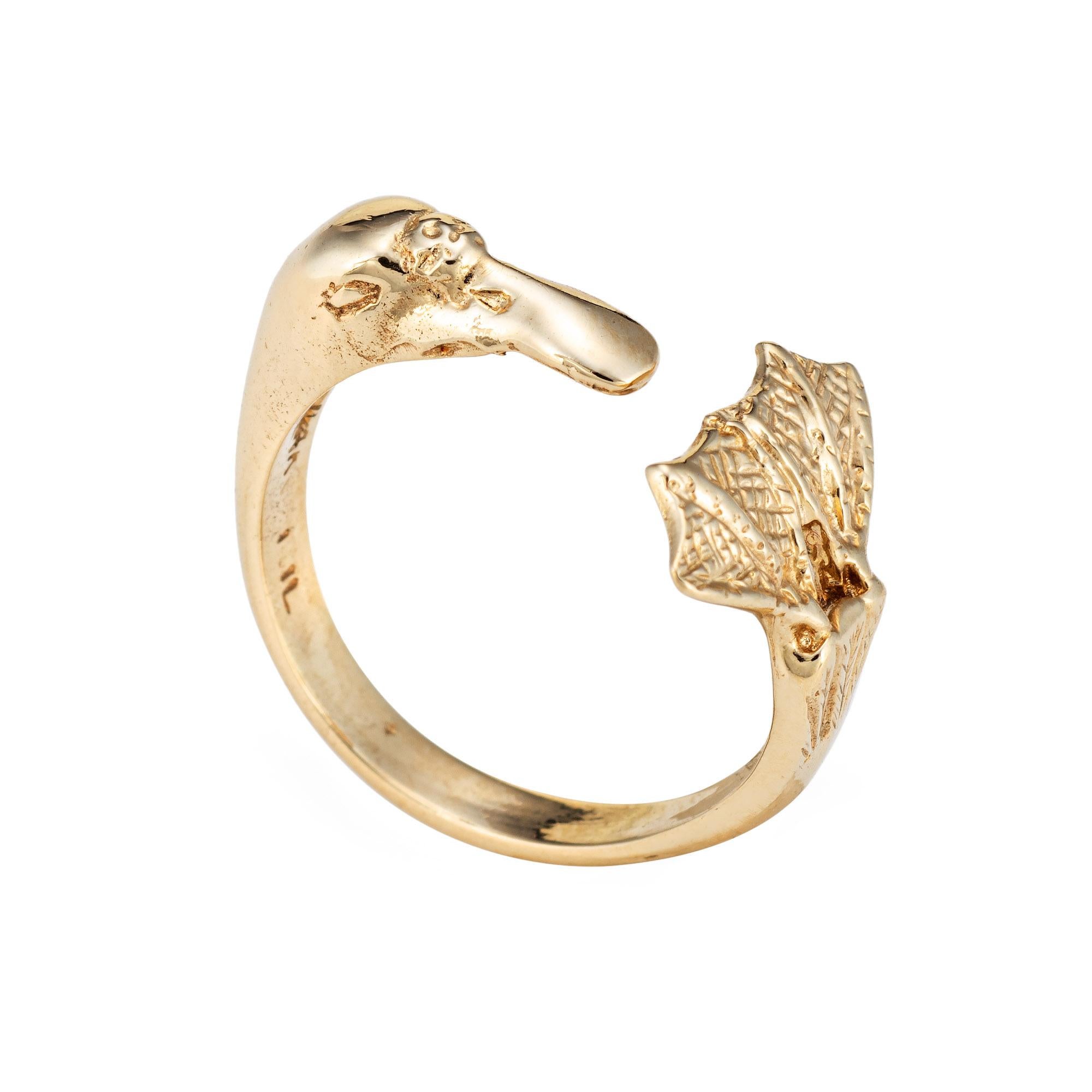 Duck Bill Ring Webbed Feet 14k Yellow Gold Sz 6 Wrap Band Estate Fine ...