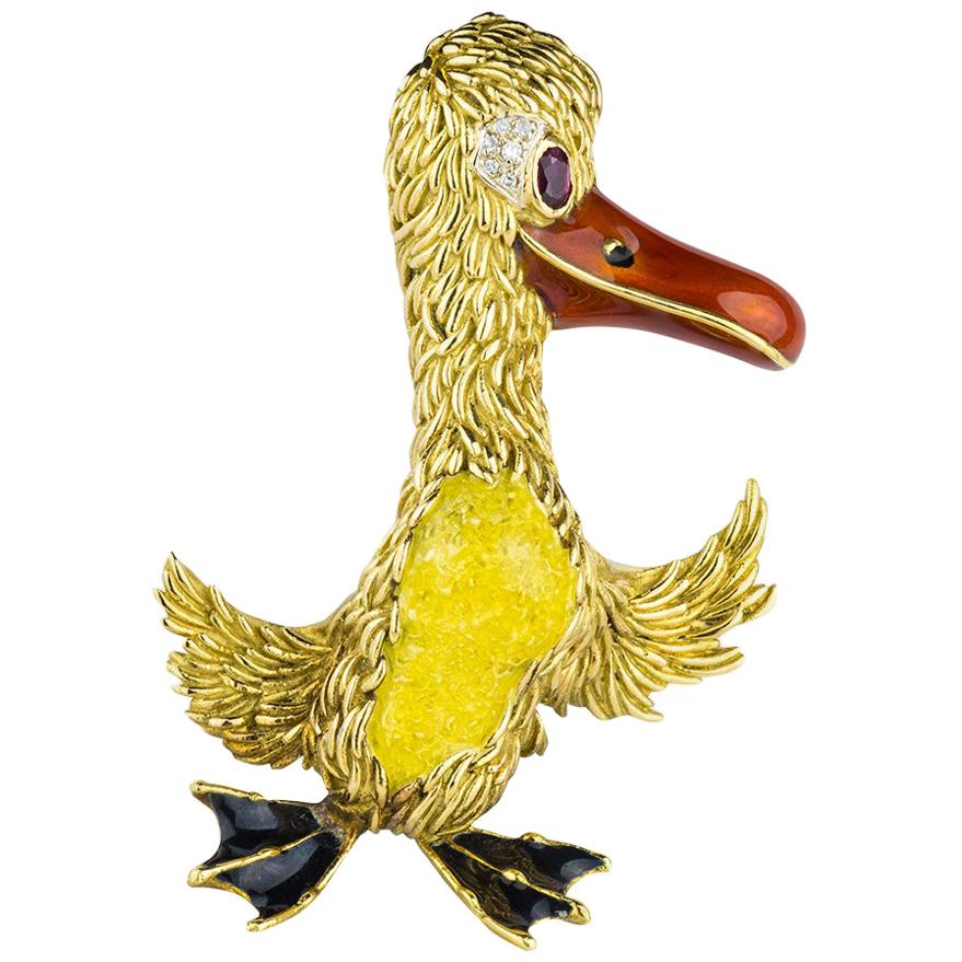 Duck Clip Brooch by Frascarolo at 1stDibs | duck brooch