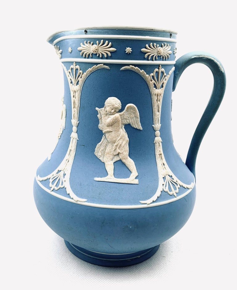 Jasperware Pitcher with Blue and White Applications, Neoclassical Motif ...