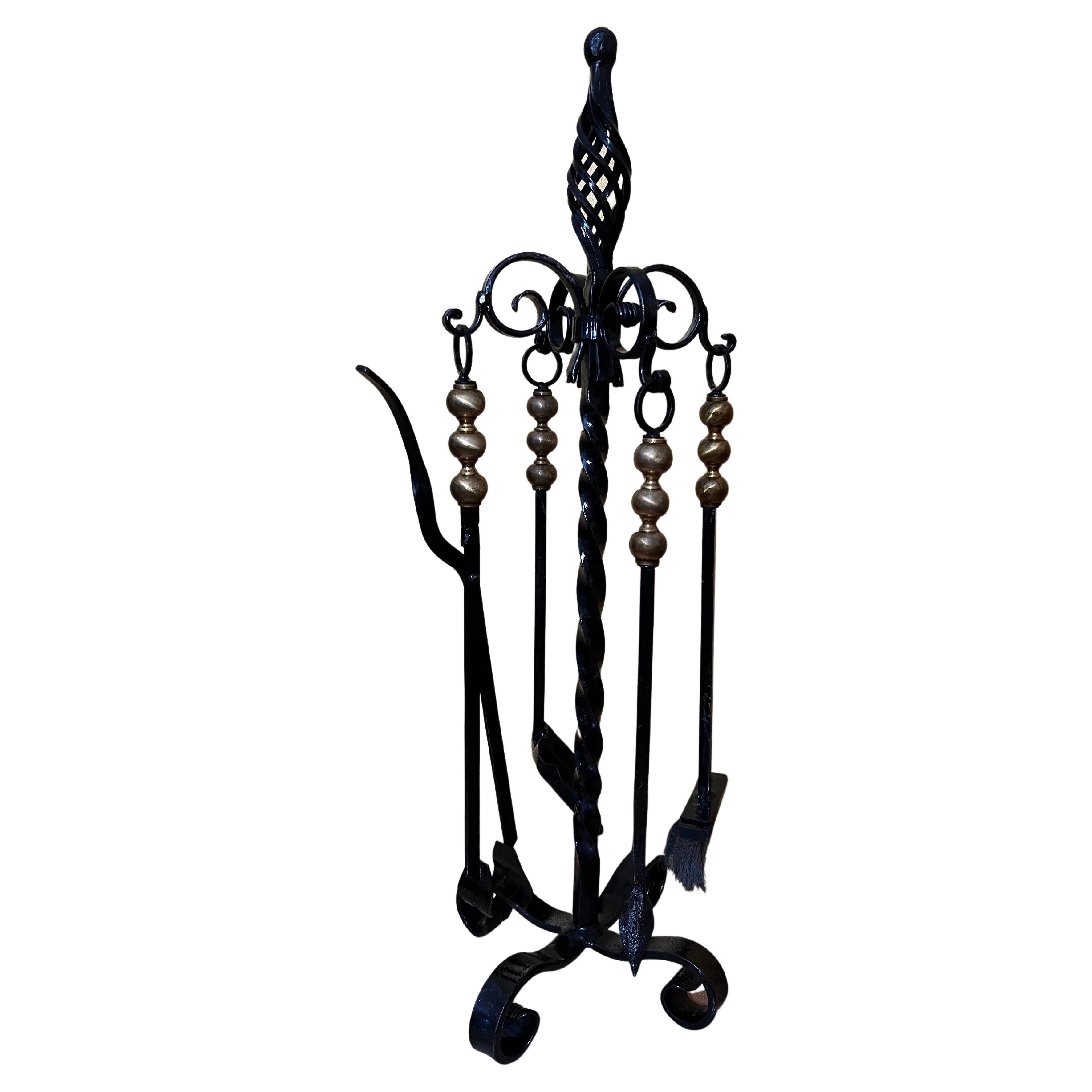 Hand-Forged Iron Fire Place Tool Set at 1stDibs
