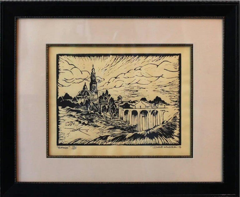 Duke Windsor - Contemporary Landscape Linoleum Block Print, "Homage ...