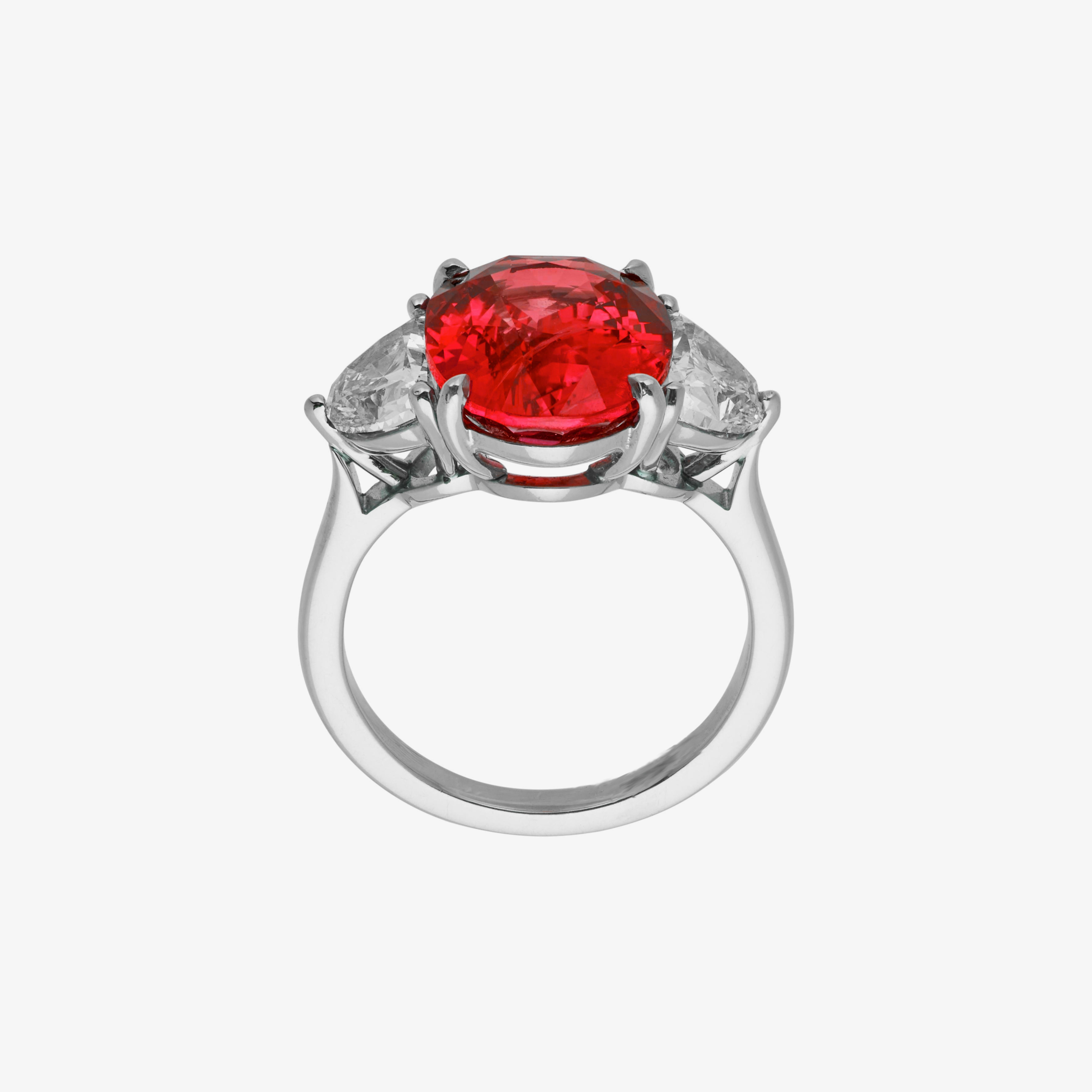 Dunaigre Certified 4 Carat Vivid Red Ruby Platinum Three-Stone Ring For ...