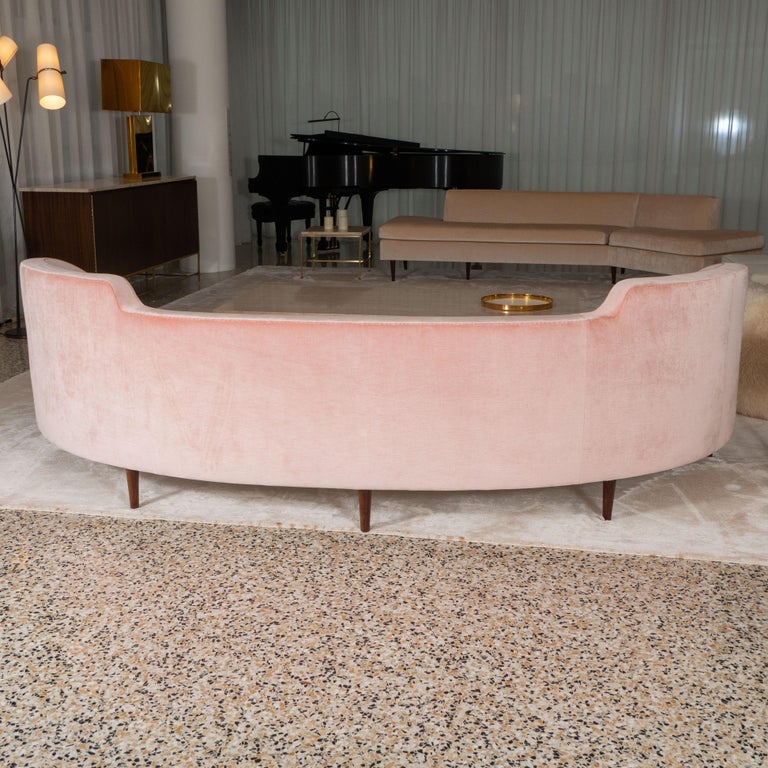 Dunbar Oasis Curved Pink Mohair Sofa by Edward Wormley For Sale at 1stDibs