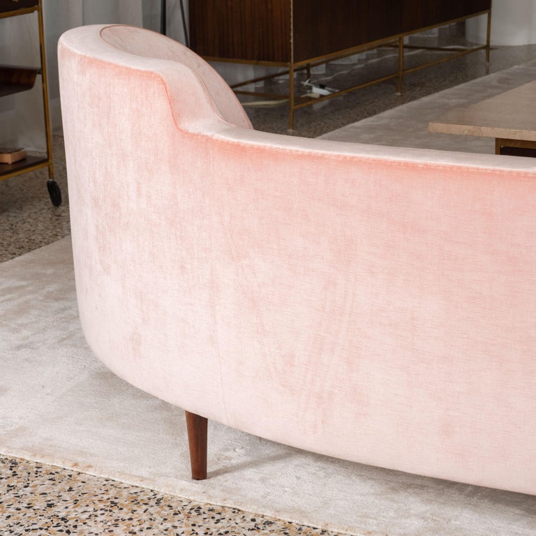 Dunbar Oasis Curved Pink Mohair Sofa by Edward Wormley For Sale at 1stDibs