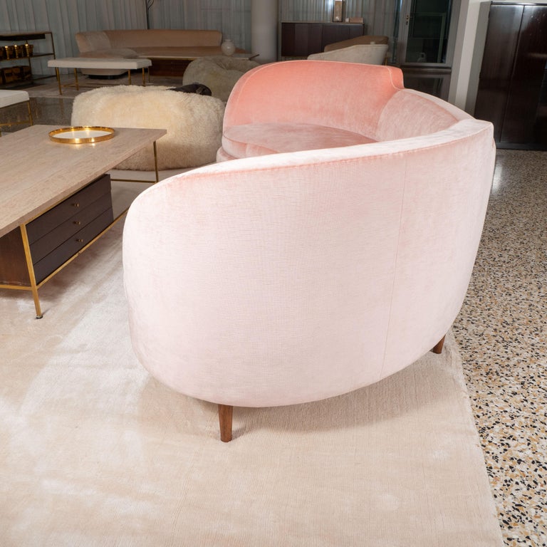 Dunbar Oasis Curved Pink Mohair Sofa by Edward Wormley For Sale at 1stDibs