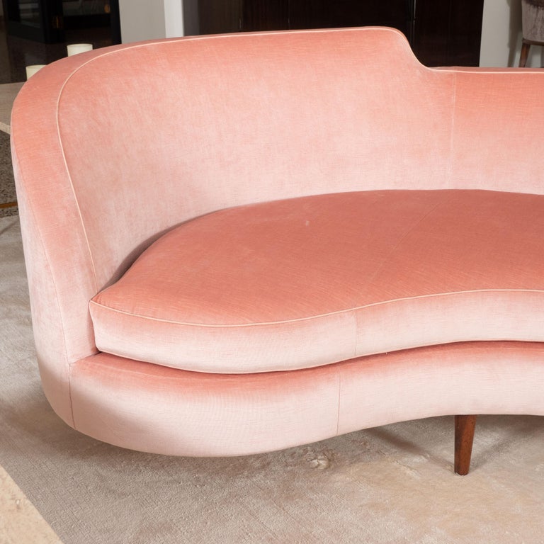 Dunbar Oasis Curved Pink Mohair Sofa by Edward Wormley For Sale at 1stDibs