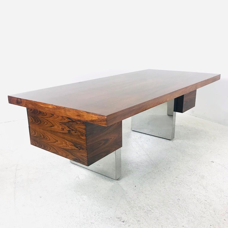 Dunbar Rosewood and Chrome Executive Desk by Roger Sprunger at 1stDibs