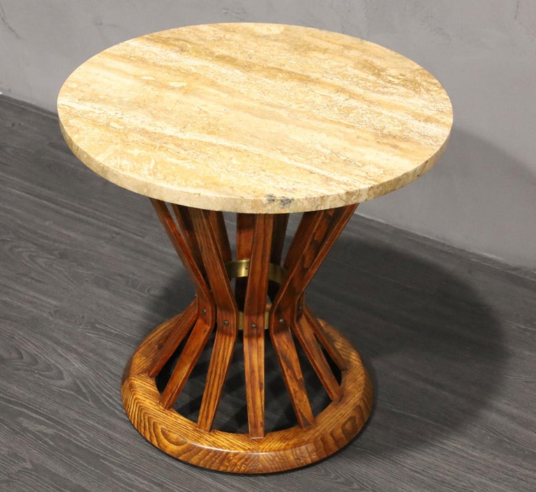 Dunbar Sheaf of Wheat Side Table in Rosewood with Travertine Top For ...