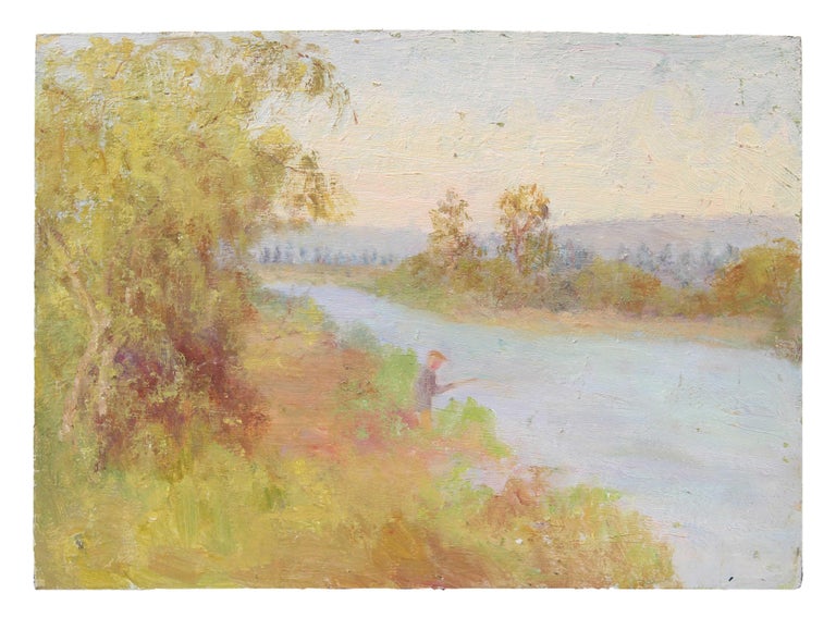 Duncan Davidson - Fishing in a River, Impressionist Landscape, Oil ...