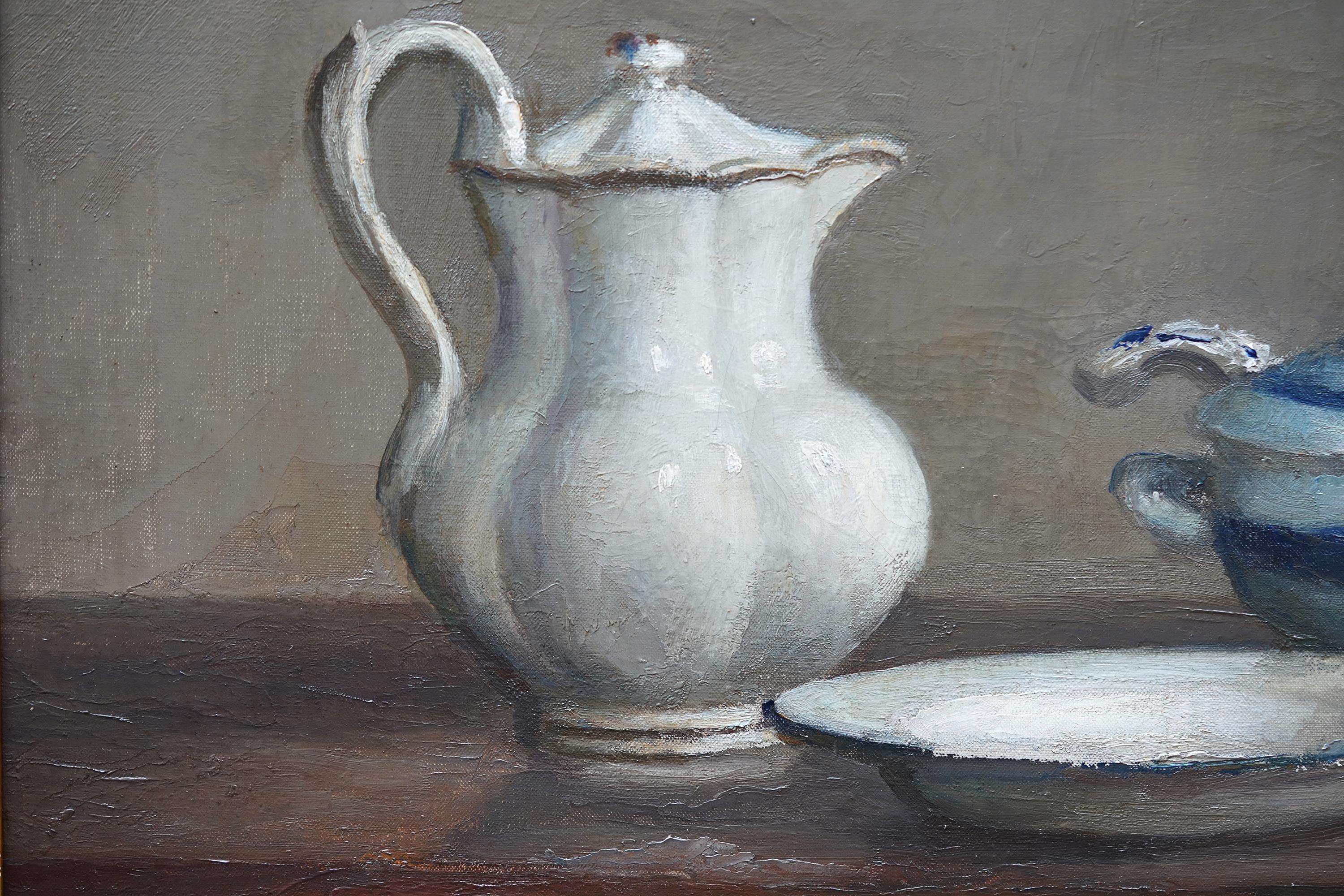 Still Life of a Coffee Pot, Tureen and Dish - British art 1915 oil ...