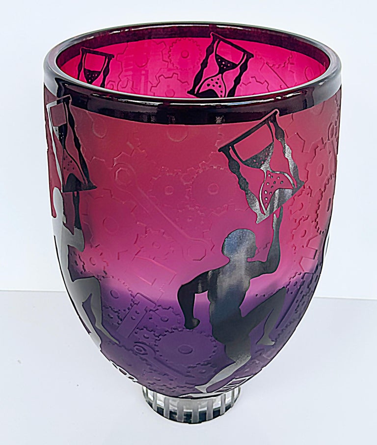 Duncan McClellan Etched Overlay Art Glass Cameo Vase, circa 2005 ...