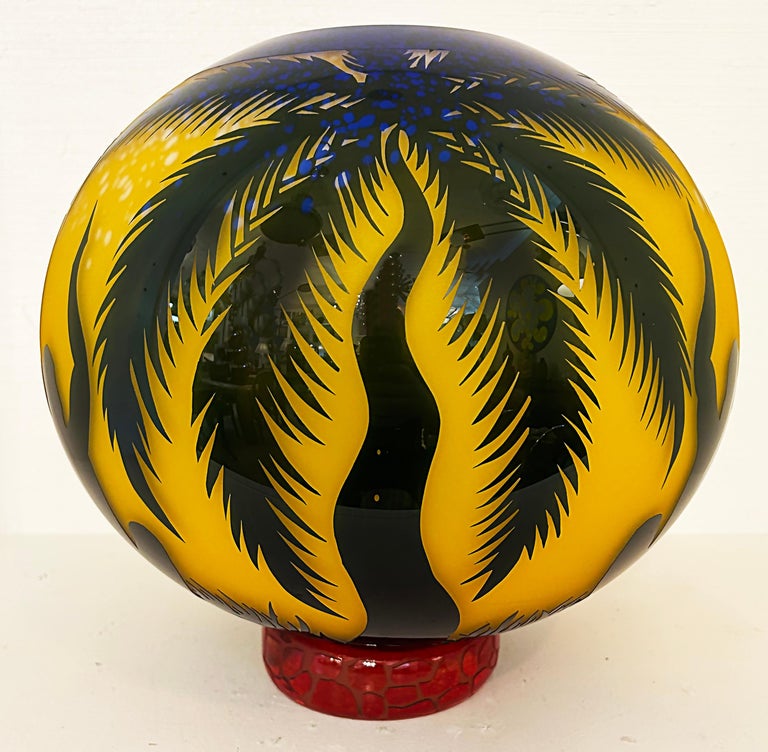 Duncan McClellan Figurative Acid-Etched Art Glass Vase, Palm Tree For ...