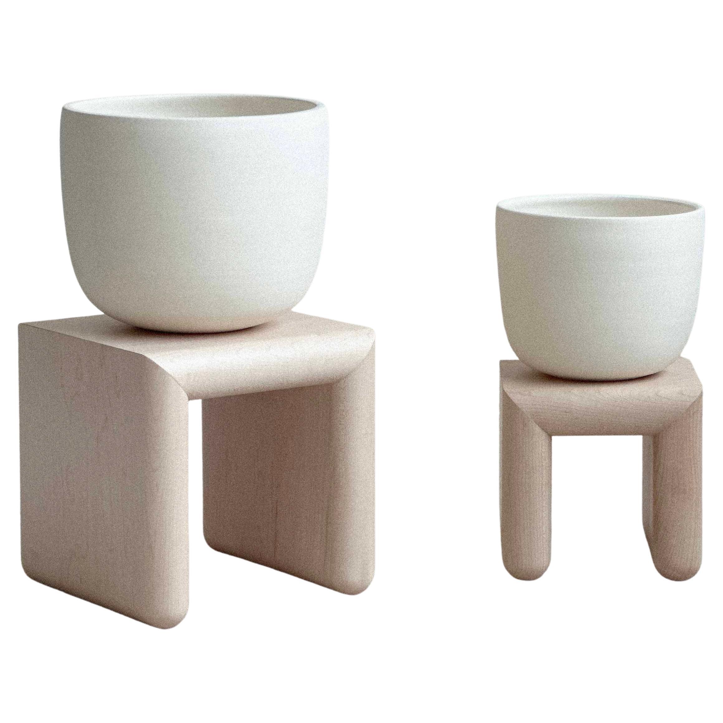 Dunes Collection Supported Ceramic Vessel With Natural Maple Bases, Set ...