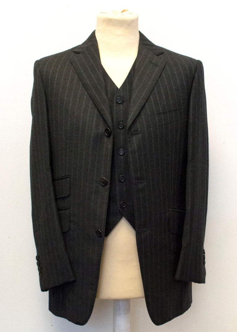Dunhill Bespoke Charcoal Grey Pin Striped 3 Piece Suit SIZE 36/36R For ...