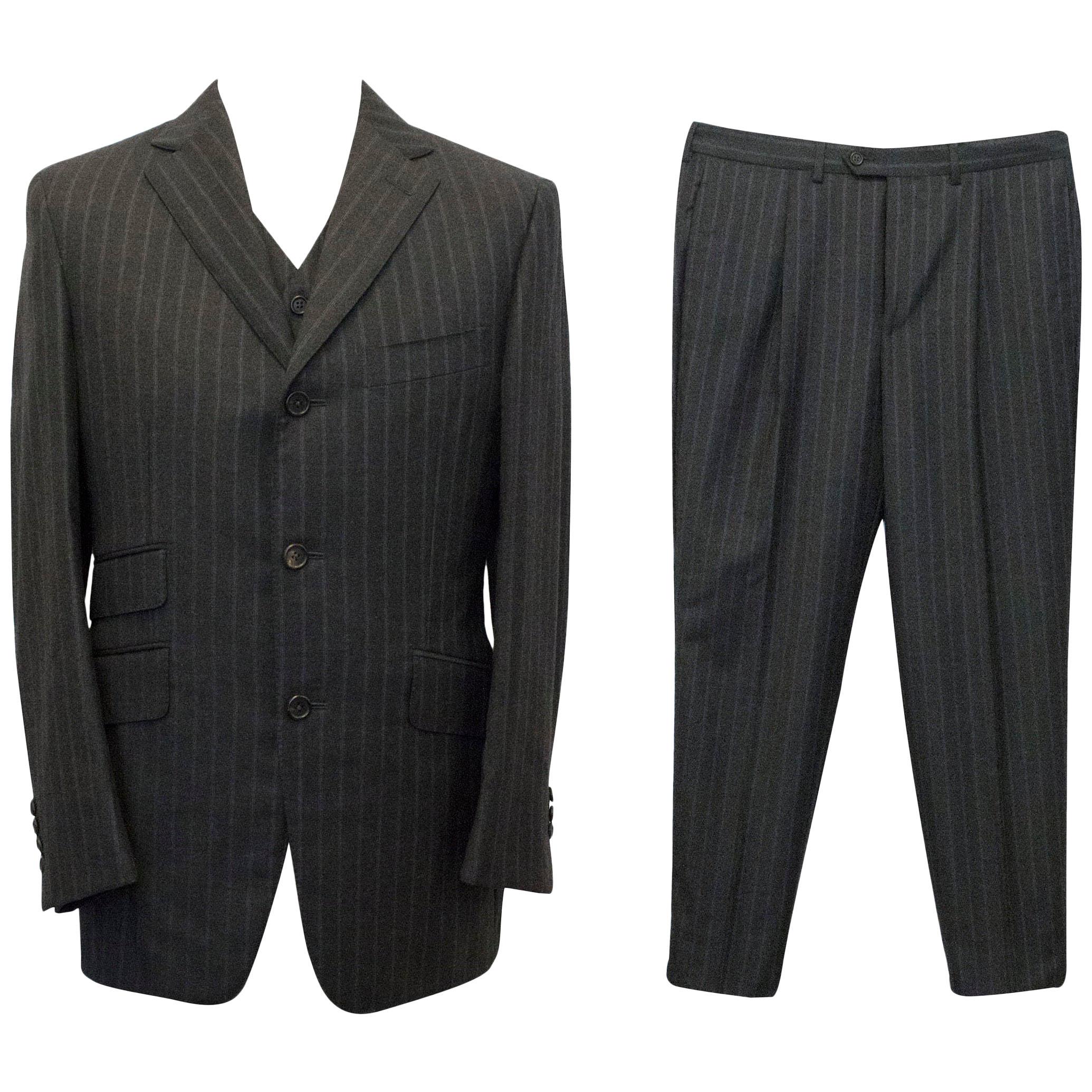 Dunhill Bespoke Charcoal Grey Pin Striped 3 Piece Suit SIZE 36/36R For ...