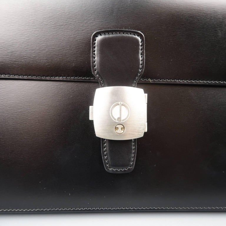 DUNHILL Black Leather Silver Lock Wristlet Clutch at 1stDibs