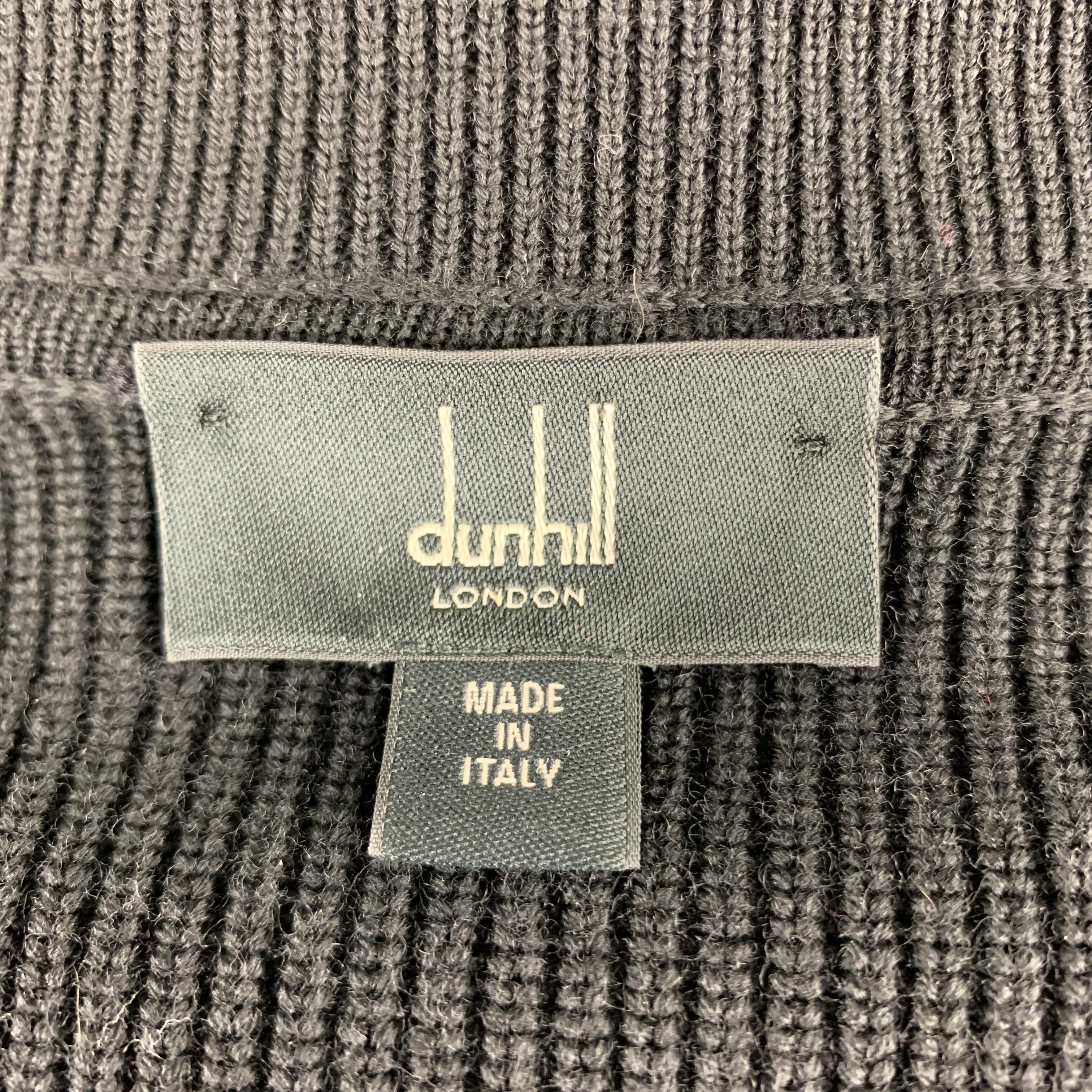 DUNHILL Chest Size XL Black Suede Panel Merino Wool Zip Up Jacket at ...