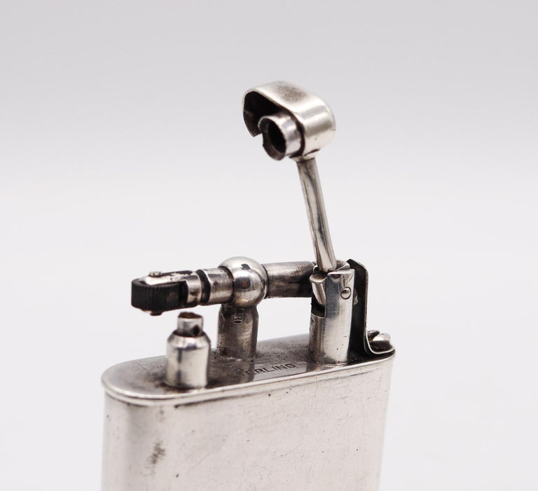 Dunhill England 1927 Art Deco Unique Lift Arm Petrol Lighter .925 Sterling Siver For Sale at 1stDibs