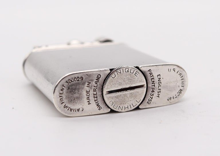 Dunhill England 1927 Art Deco Unique Lift Arm Petrol Lighter .925 Sterling Siver For Sale at 1stDibs