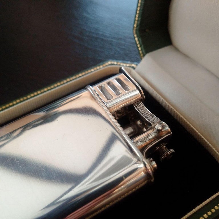 Dunhill for Cartier Art Deco Sterling Silver Lighter, with Enamel Flags For Sale at 1stDibs