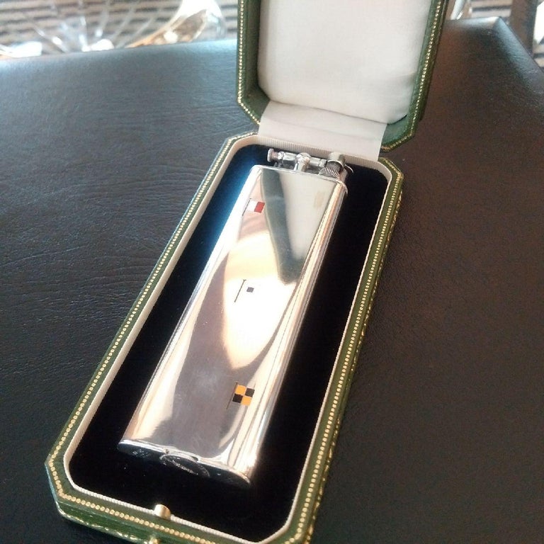 Dunhill for Cartier Art Deco Sterling Silver Lighter, with Enamel Flags For Sale at 1stDibs