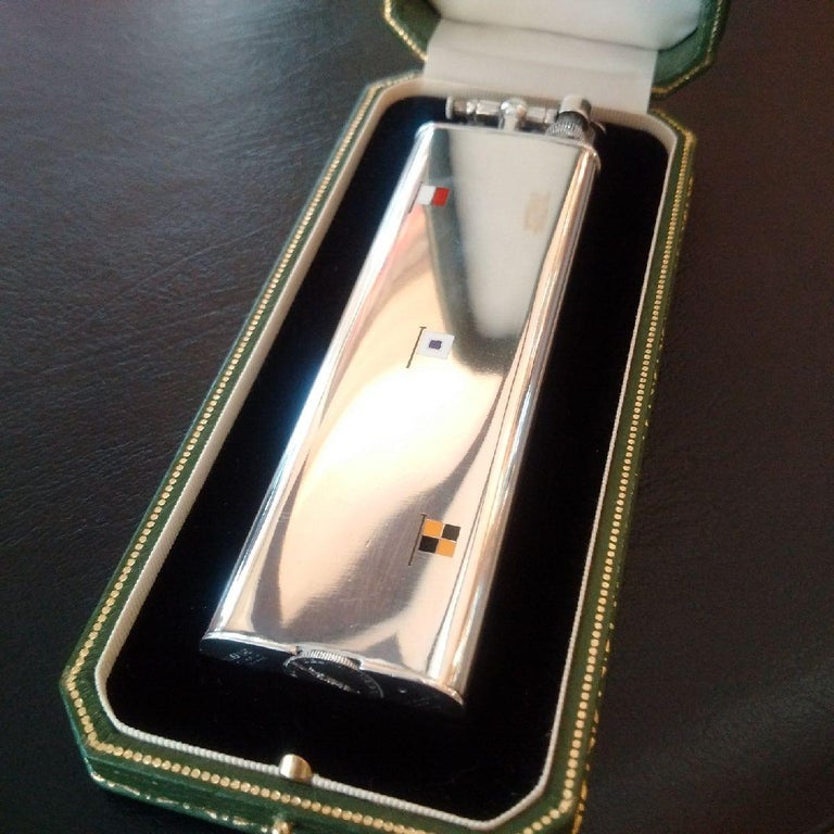 Dunhill for Cartier Art Deco Sterling Silver Lighter, with Enamel Flags For Sale at 1stDibs