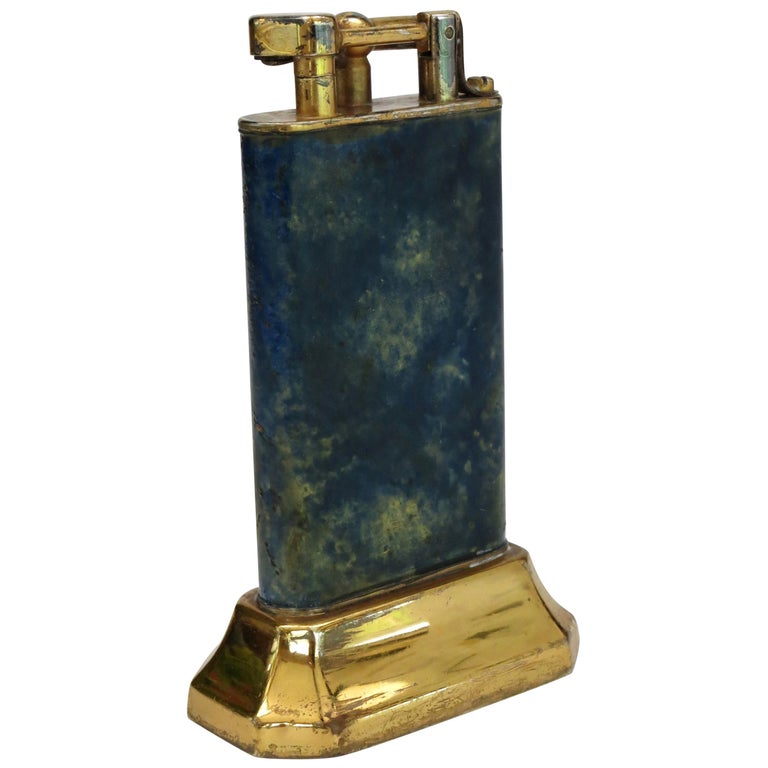 Dunhill Lift Arm Table Lighter Blue Mottled Lacquer Finish at 1stDibs