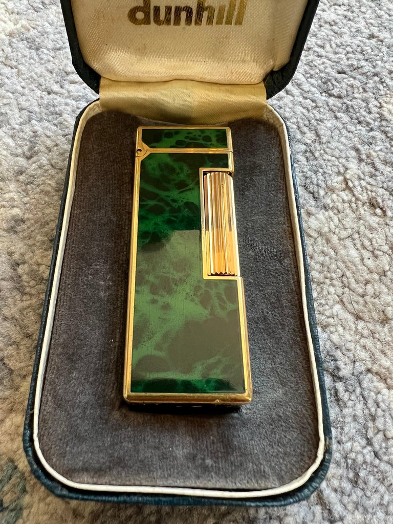 Dunhill Rare Green Marble Lacquer and Gold Roller For Sale at 1stDibs