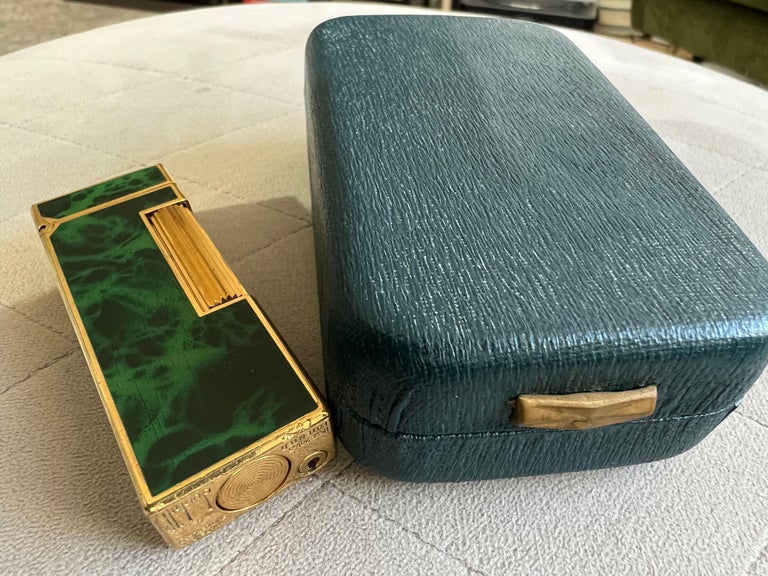 Dunhill Rare Green Marble Lacquer and Gold Roller For Sale at 1stDibs