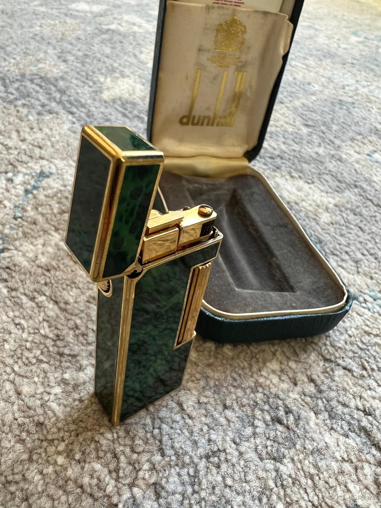 Dunhill Rare Green Marble Lacquer and Gold Roller For Sale at 1stDibs