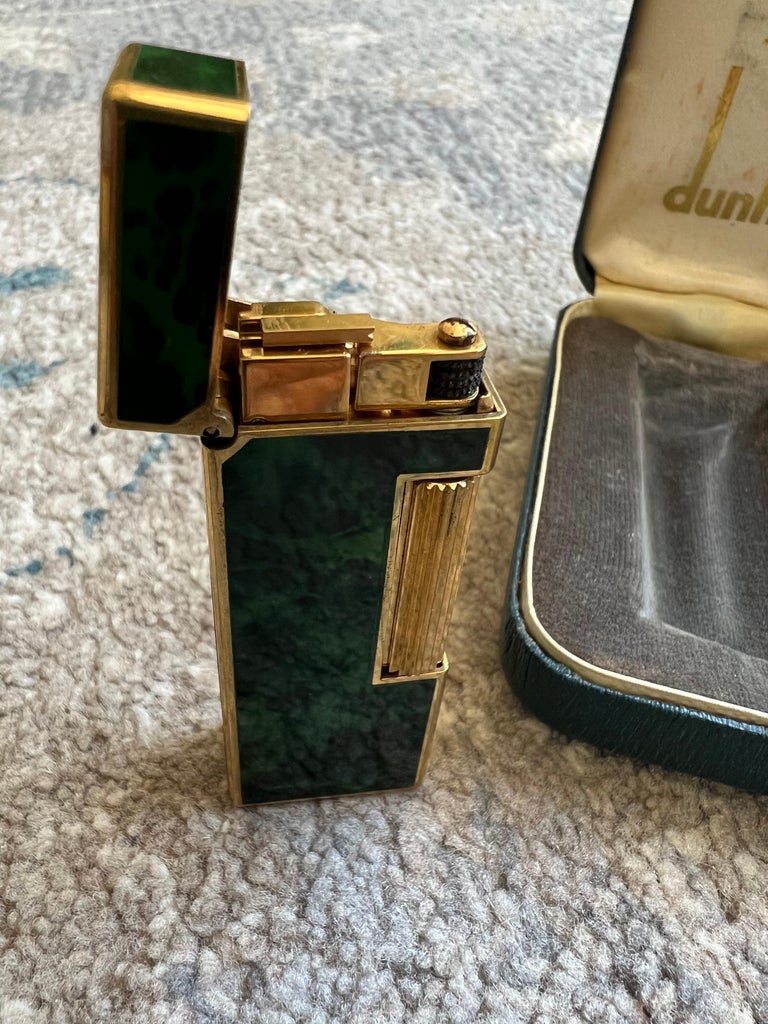 Dunhill Rare Green Marble Lacquer and Gold Roller For Sale at 1stDibs