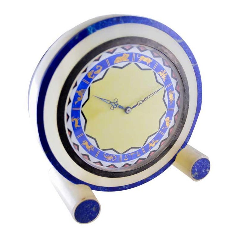 Dunhill Stone and Metal Art Deco Zodiacal Clock with an Enamel Dial ...