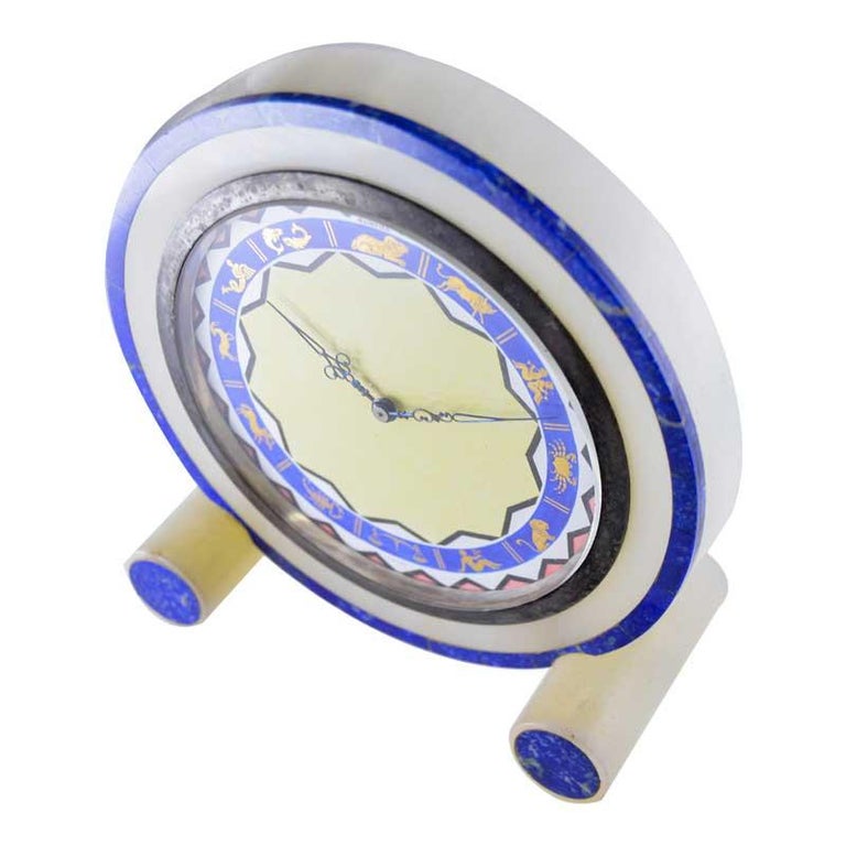 Dunhill Stone and Metal Art Deco Zodiacal Clock with an Enamel Dial ...