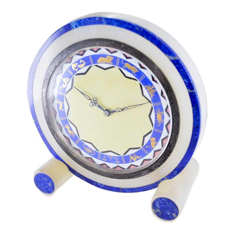 Dunhill Stone and Metal Art Deco Zodiacal Clock with an Enamel Dial ...