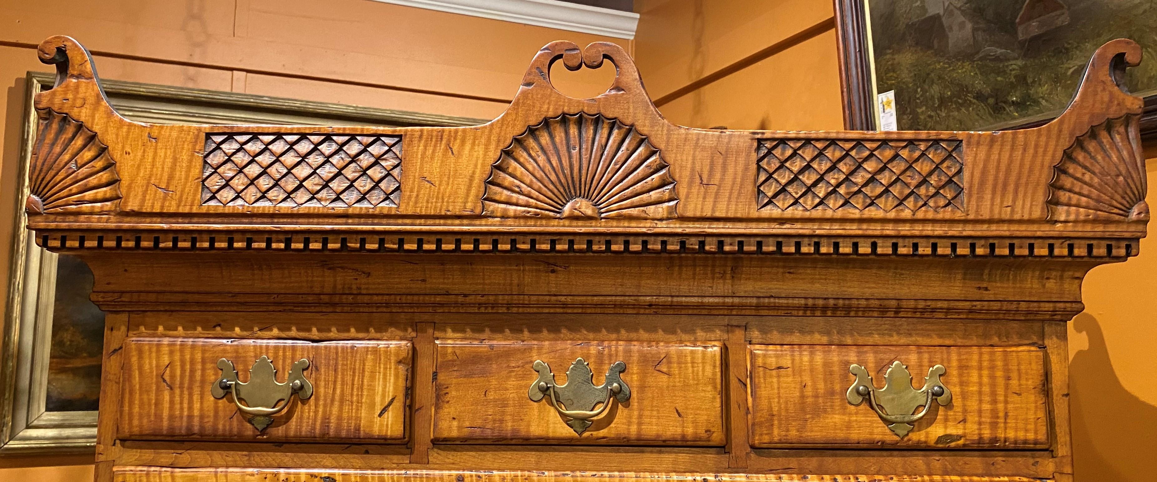 Dunlap School Tiger Maple Two Part Highboy or High Chest For Sale at ...