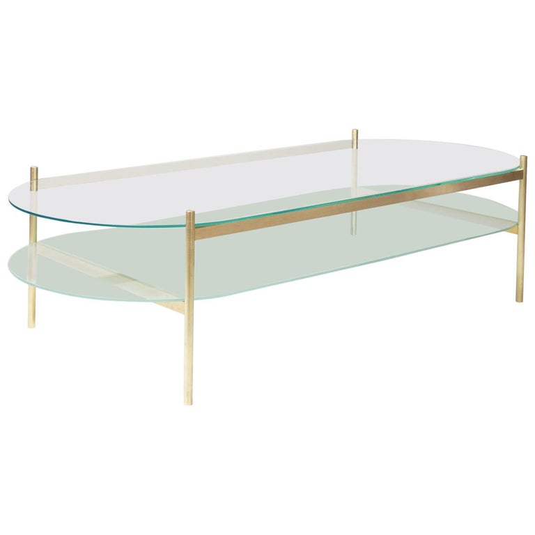 Duotone Pill Coffee Table, Brass Frame / Clear Glass / Frosted Glass ...