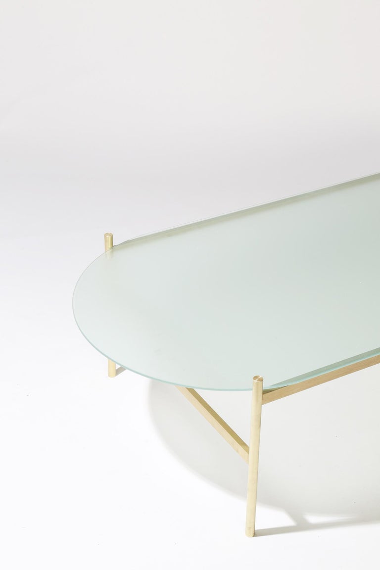 Duotone Pill Coffee Table, Brass Frame / Frosted Glass For Sale at ...