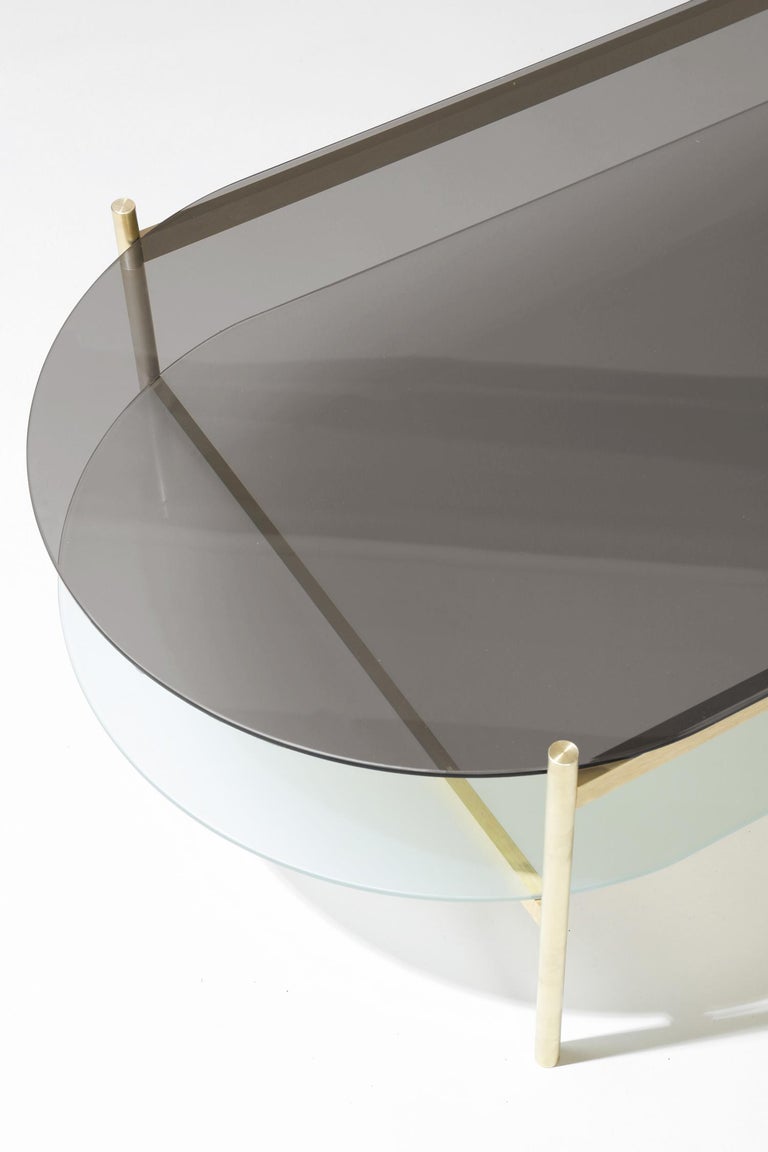 Duotone Pill Coffee Table, Brass Frame / Smoked Glass / Frosted Glass ...