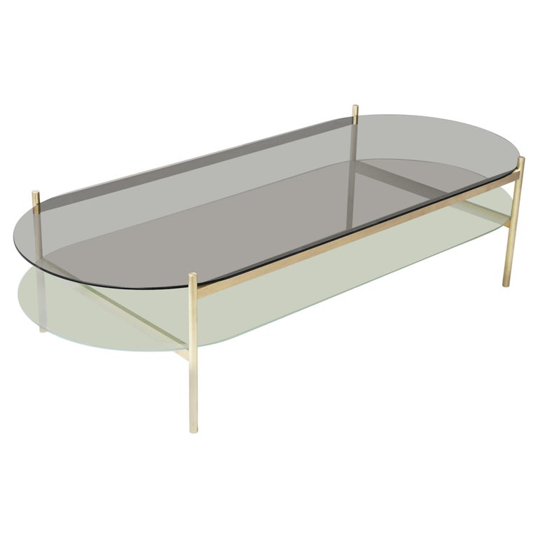 Duotone Pill Coffee Table, Brass Frame / Smoked Glass / Frosted Glass ...