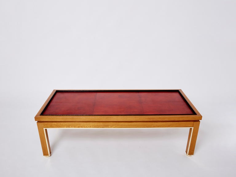 Dupré-lafon Style Oak Brass Leather Coffee Table Alberto Pinto, 1990 ...