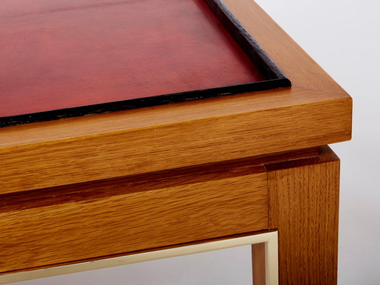 Dupré-lafon Style Oak Brass Leather Coffee Table Alberto Pinto, 1990 ...
