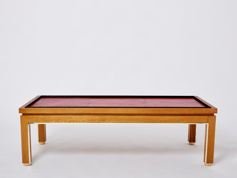 Dupré-lafon Style Oak Brass Leather Coffee Table Alberto Pinto, 1990 ...