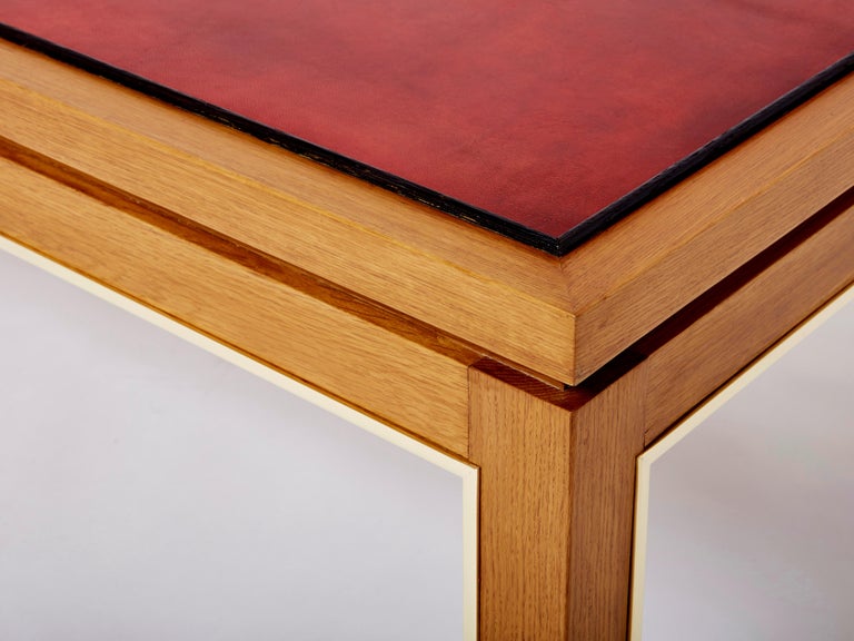 Dupré-lafon Style Oak Brass Leather Coffee Table Alberto Pinto, 1990 ...