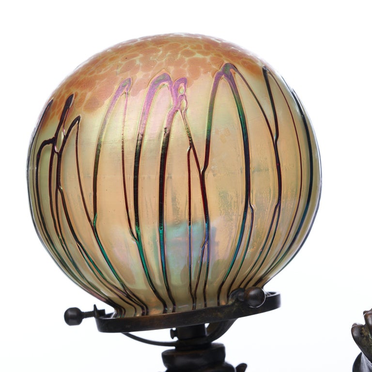 Durand Art Glass Bronze Pegasus Lamps with Martin Bach Jr Loetz, Style ...