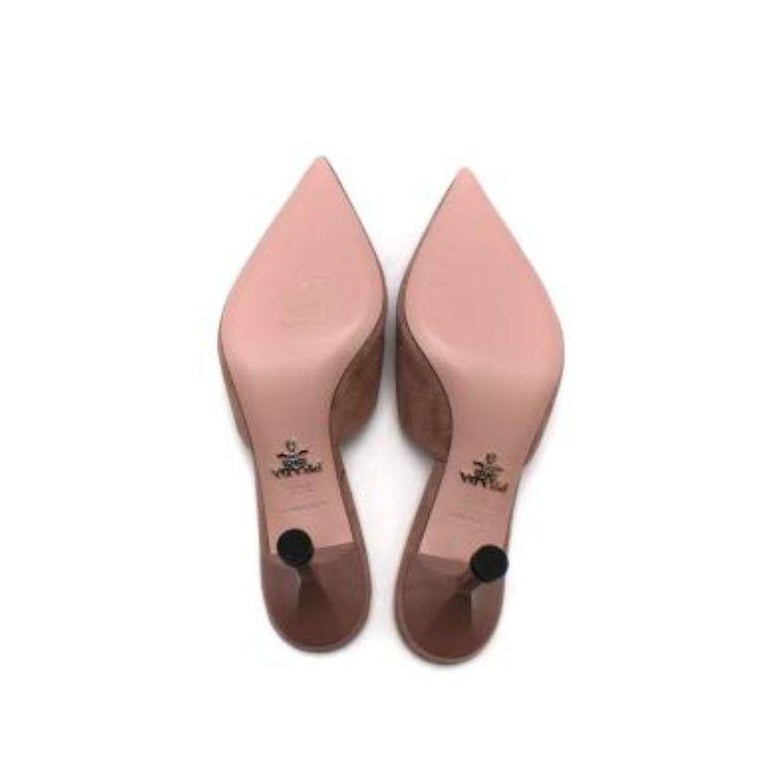 Dusky-rose suede v-cut heeled mules For Sale at 1stDibs